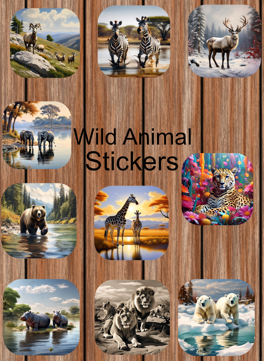 10 Bold Wildlife Safari Stickers Digital